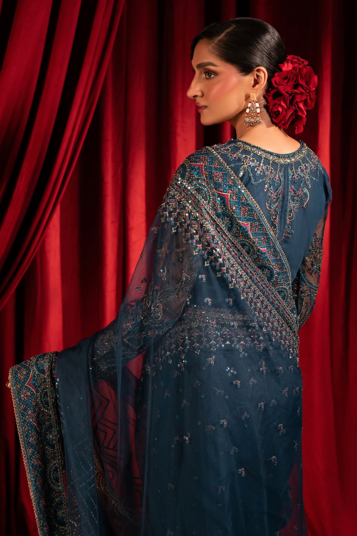 Zinc Shade Elegant Pakistani Wedding Dress Embroidered Net Saree ...