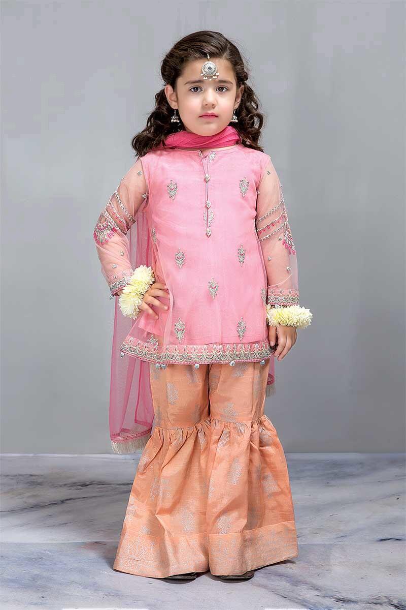 Baby Pink color Chiffon Pamplam Jamawar Gharara Dress for Kids ...