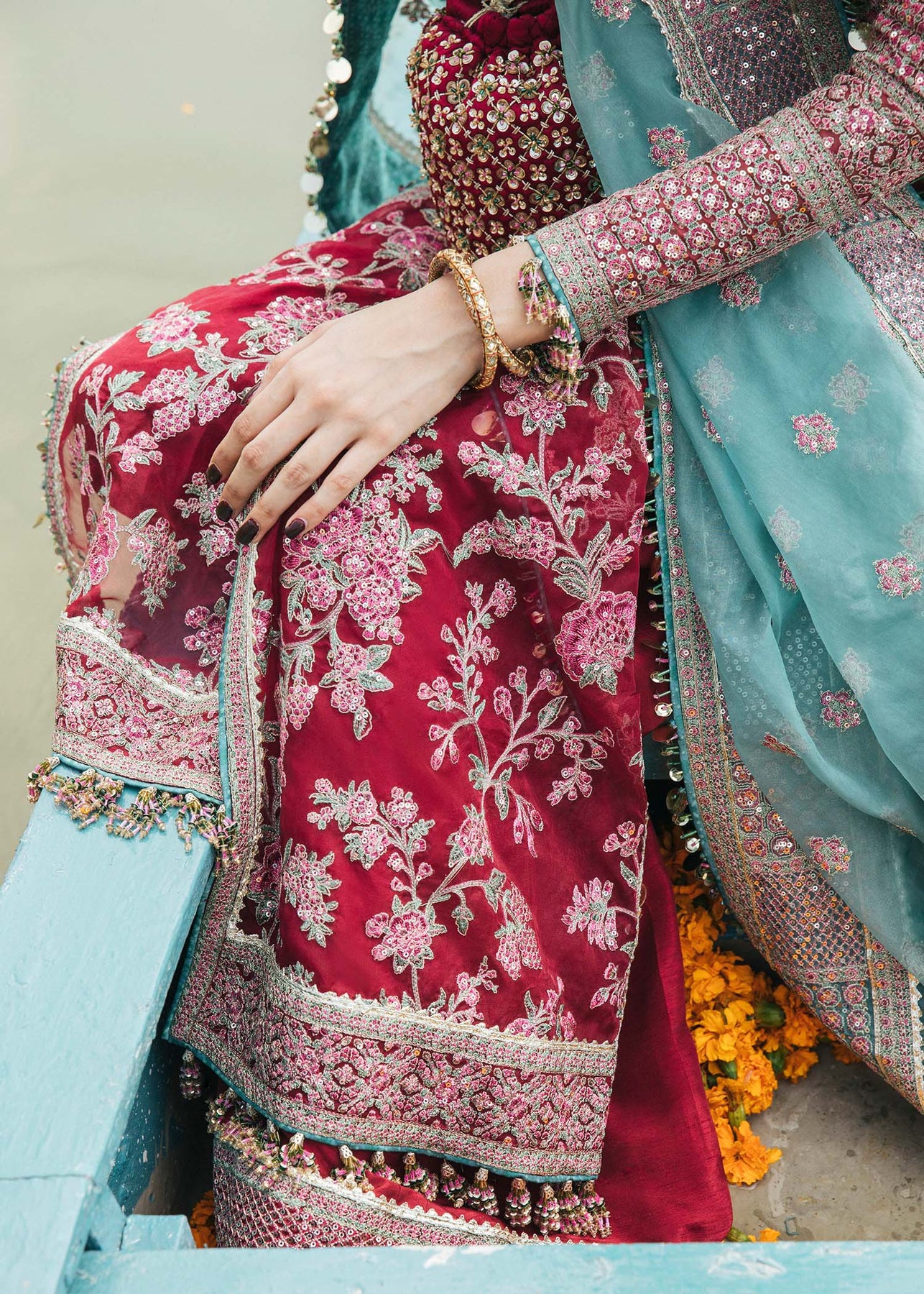 Maroon Pakistani Wedding Dress in Kameez Trouser Style – Nameera by Farooq