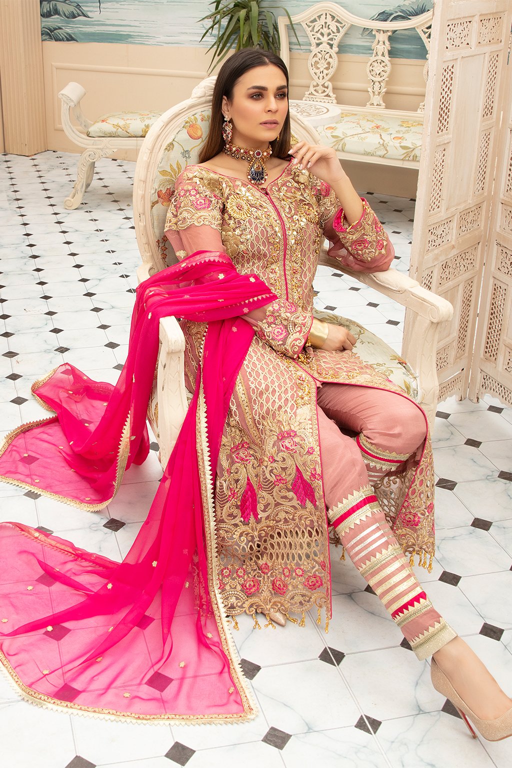 But Latest Beautiful Pakistani Formal Maxi In Tea Pink – Nameera by Farooq