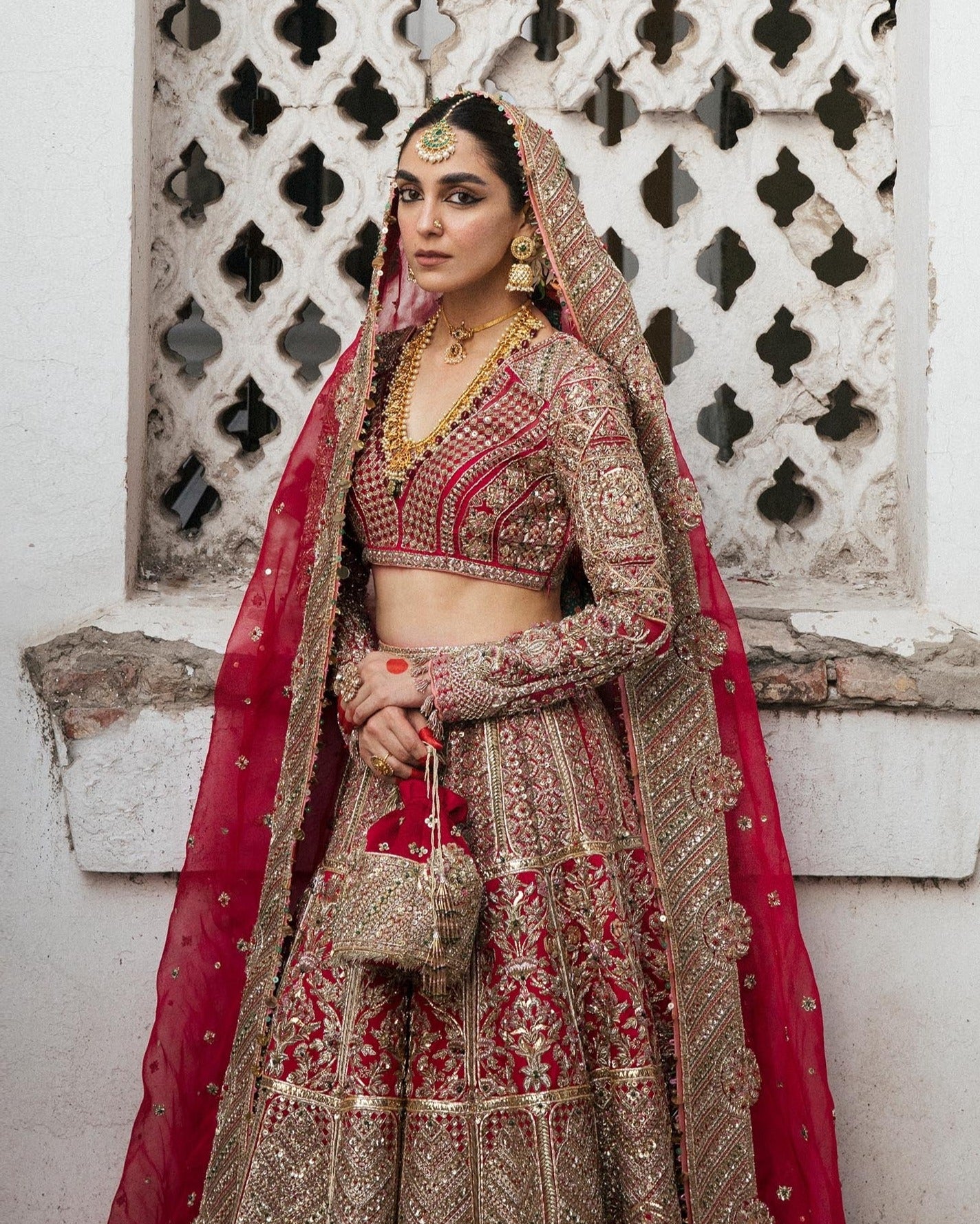 Red Lehenga Choli and Dupatta Bridal Wedding Dress – Nameera by Farooq