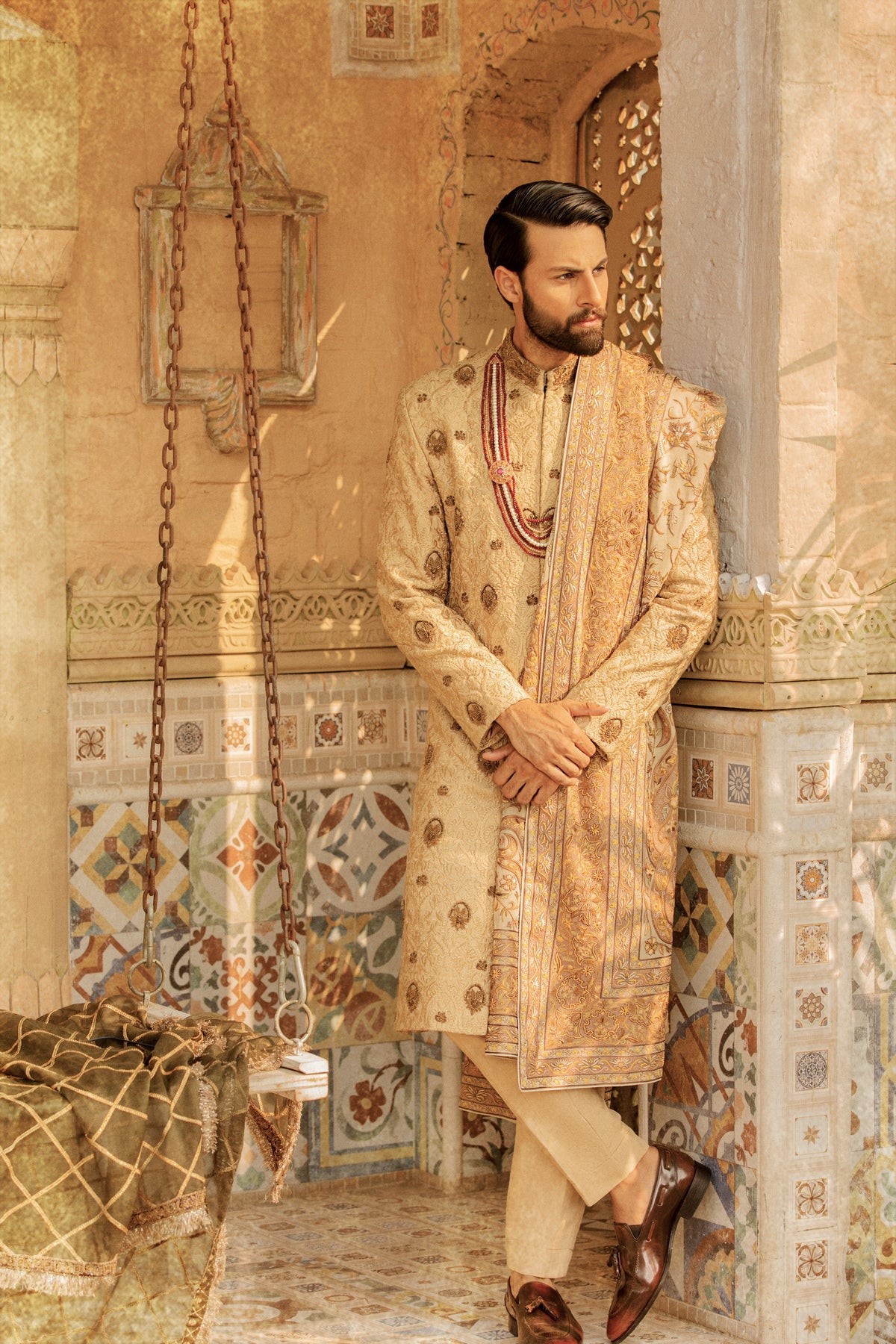 Beige Mens Sherwani Shawl Dress for Pakistani Groom Dresses – Nameera ...