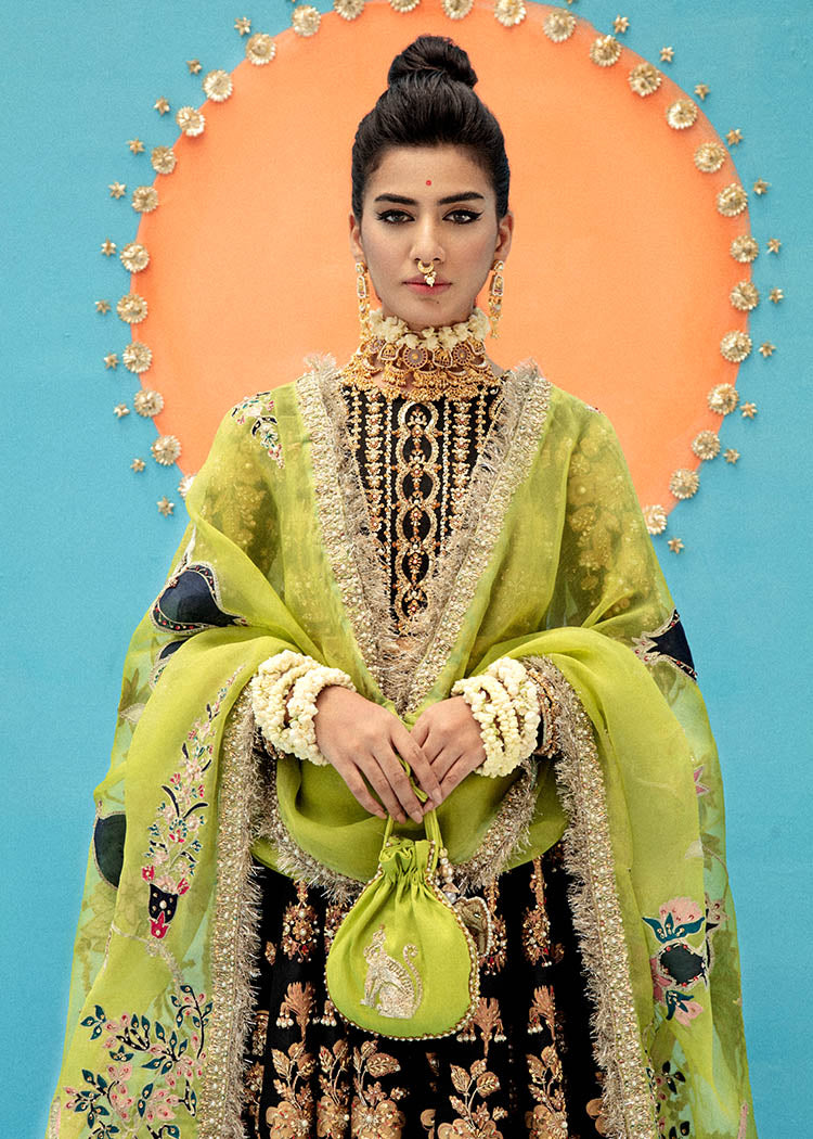 Buy Raw Silk Black Green Pishwas for Indian Wedding Wear – Nameera by ...