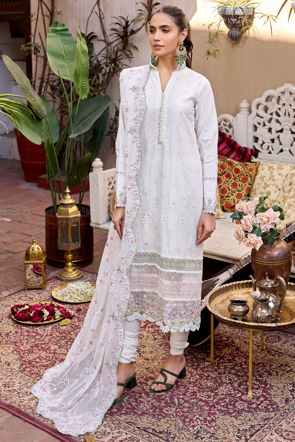 Buy White Long Kameez Pajama Dupatta Pakistani Eid Dress – Nameera by ...
