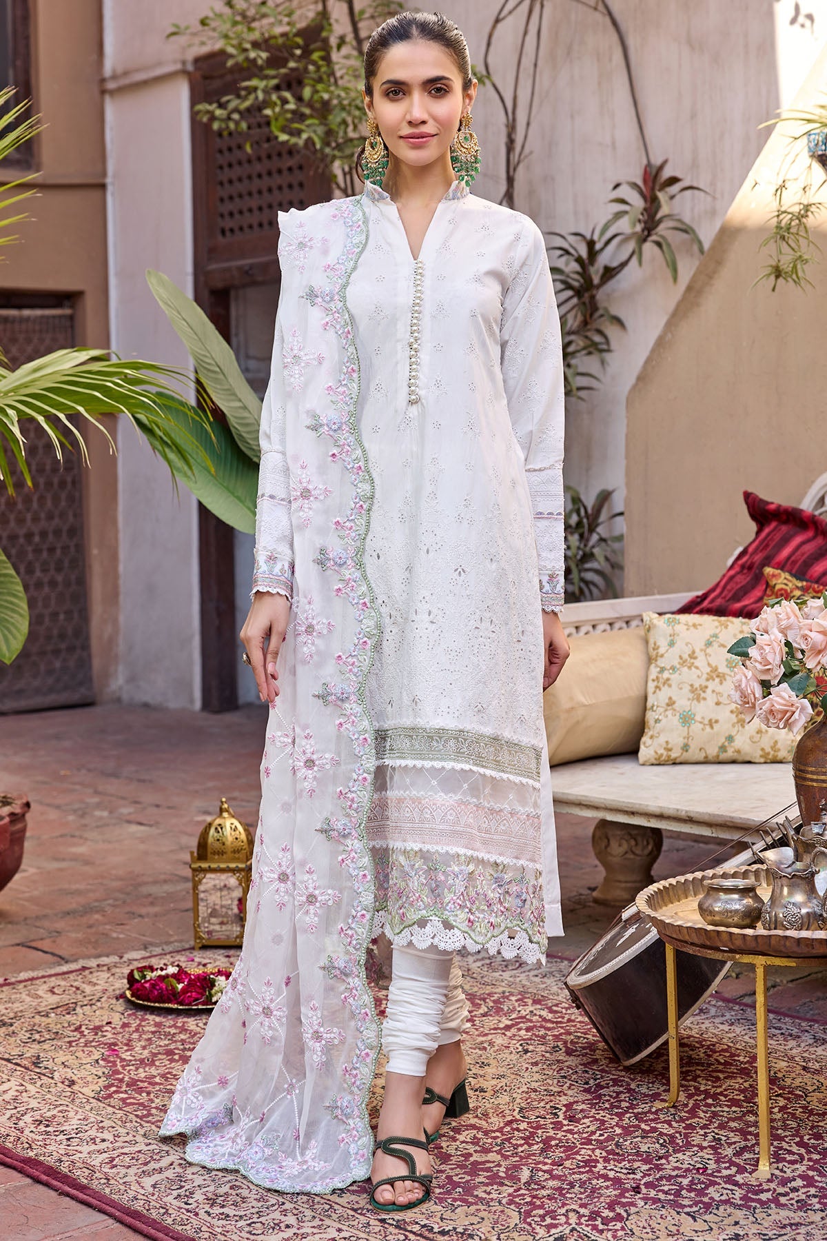 Buy White Long Kameez Pajama Dupatta Pakistani Eid Dress – Nameera by ...