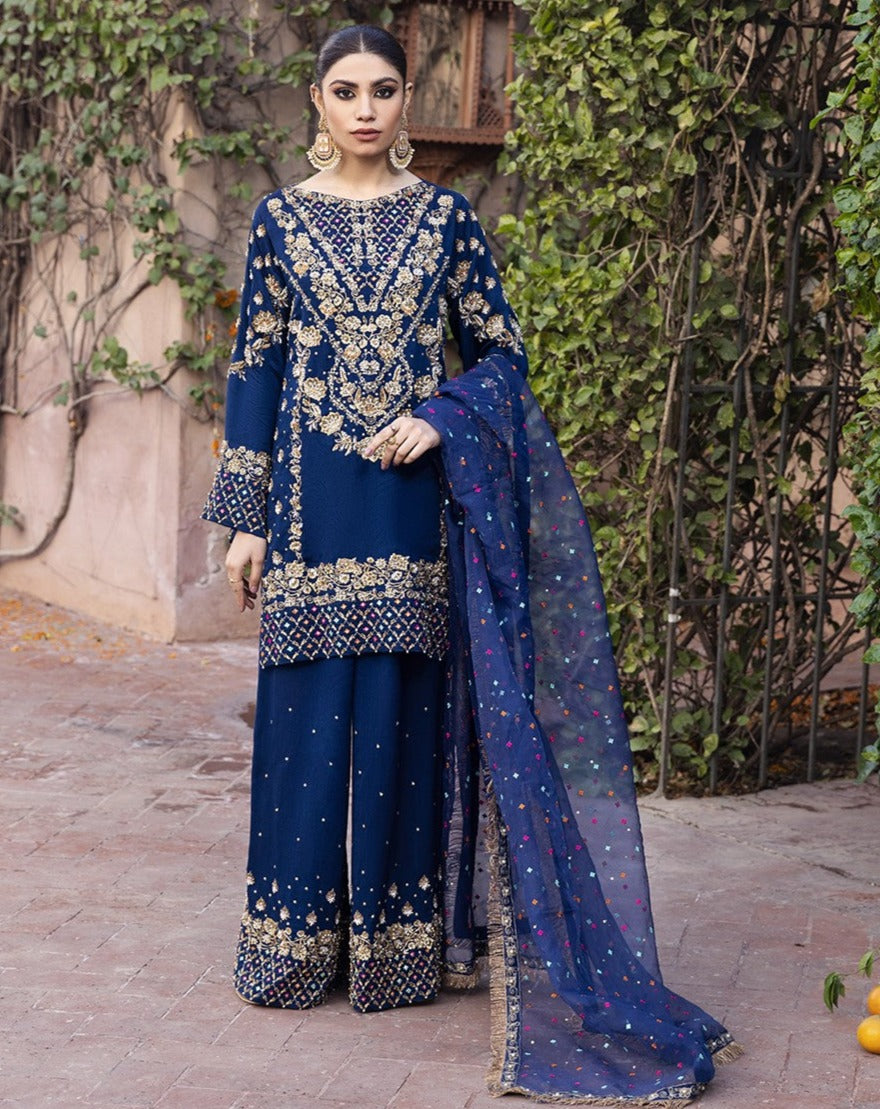 Blue Sharara Salwar Kameez Pakistani Wedding Dresses – Nameera by Farooq