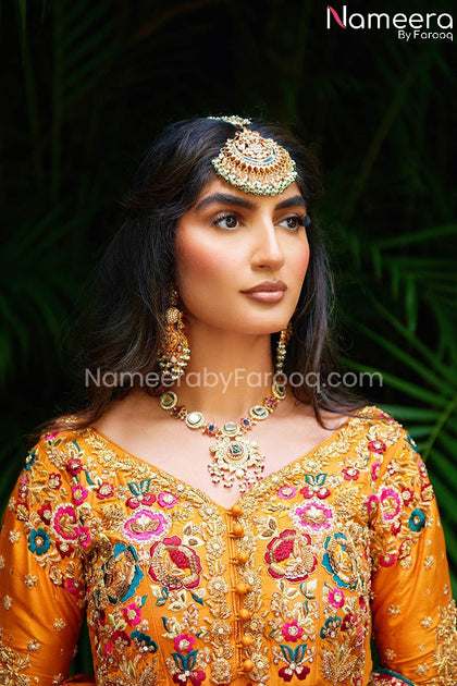 Pakistani Bridal Frock Dress with Traditional Jamawar Pajama – Nameera ...