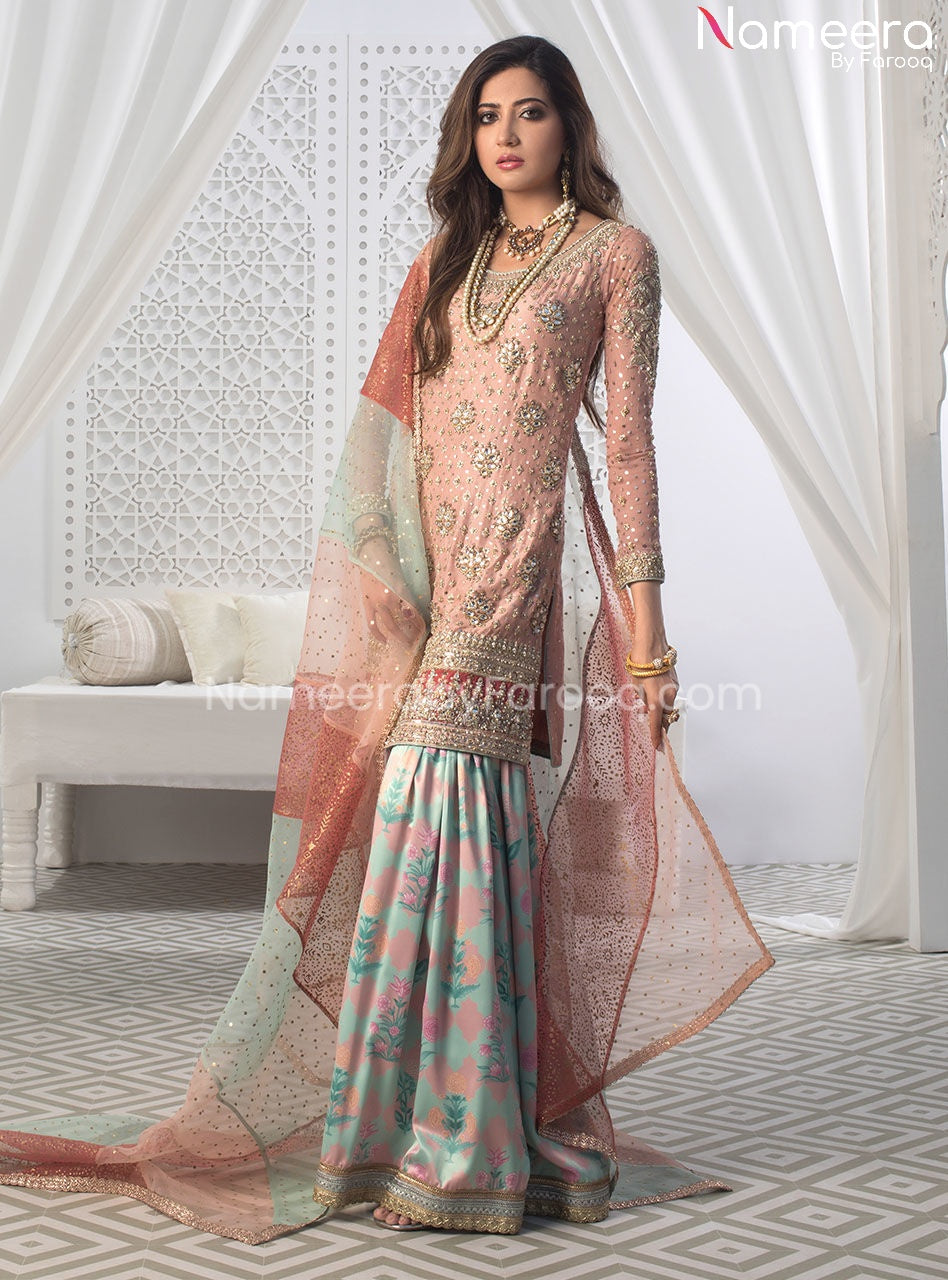 Pakistani Bridal Short Shirt with Sharara Dress Online 2021 – Nameera ...