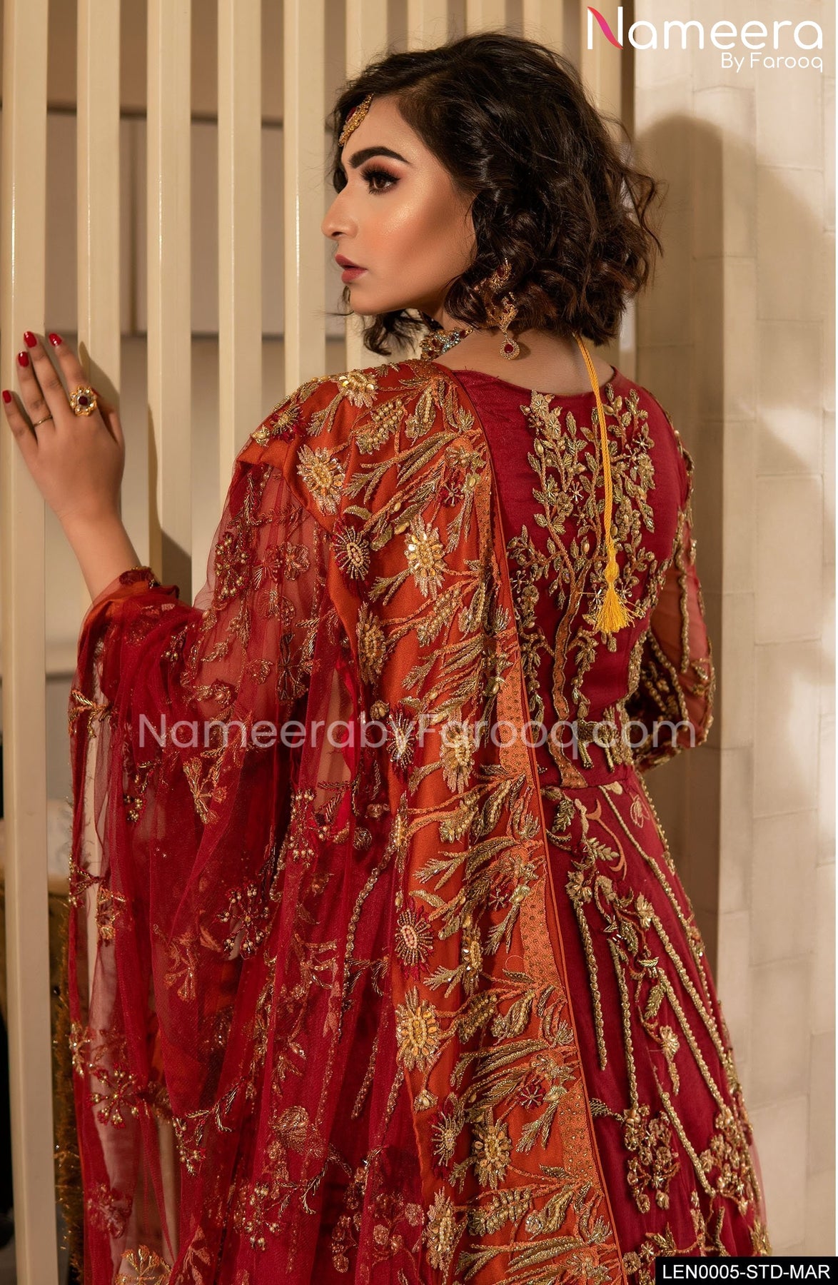 Latest Pakistani Bridal Lehenga Gown Dress in Maroon Color – Nameera by ...