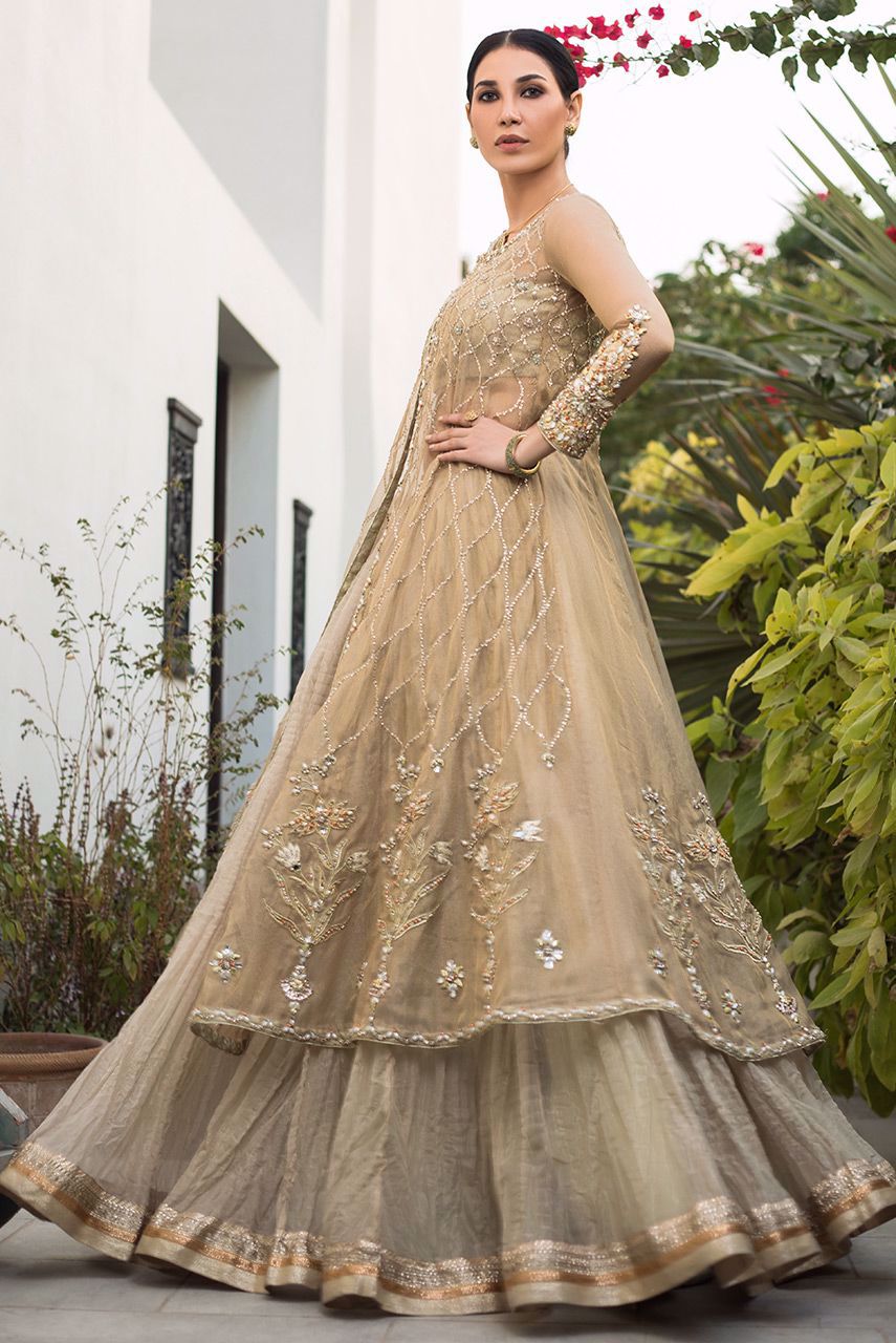 Lehenga and Front Open Gown Pakistani Bridal Nikkah Dress – Nameera by ...