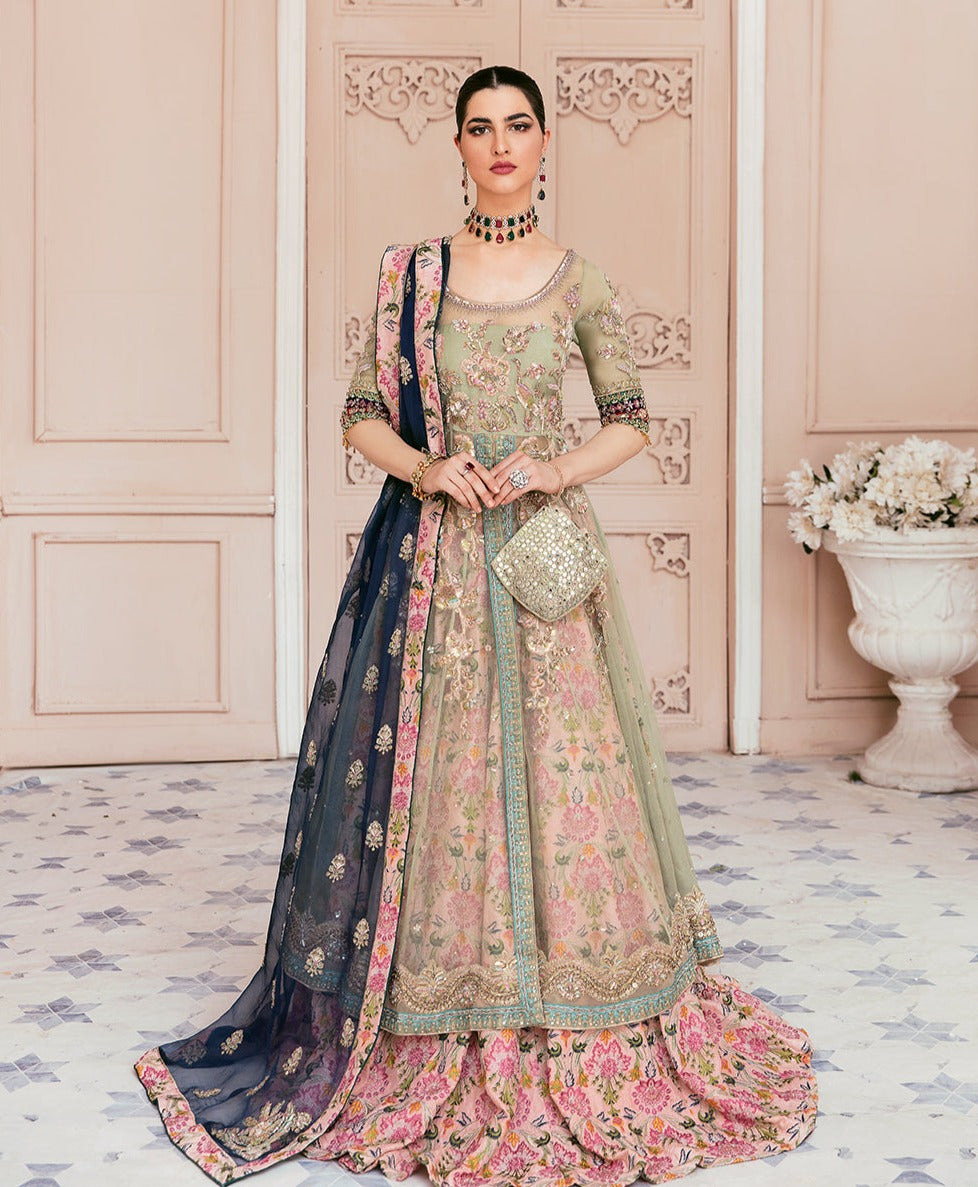 Buy Bridal Pink Lehenga with Front Open Gown Pakistani Dress – Nameera ...