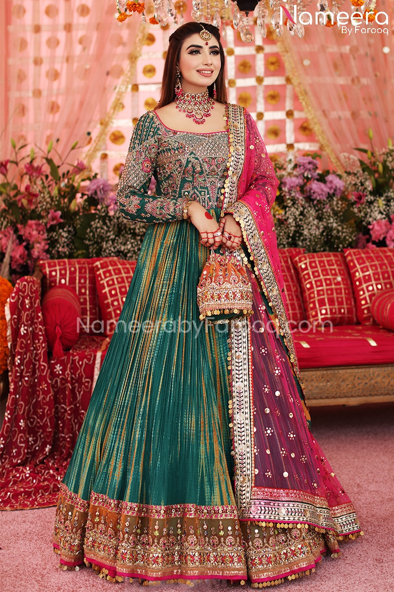 Traditional Bridal Pishwas Lehenga Pakistani Green Dress Online ...
