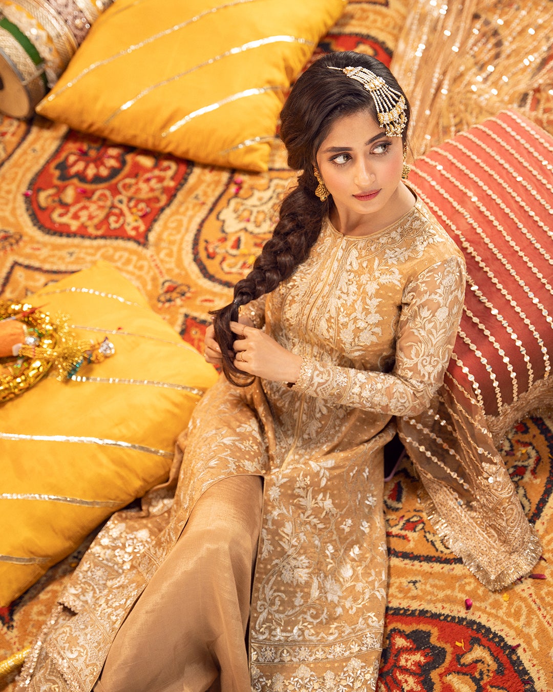 Traditional Sharara Kameez Mehndi Dress Pakistani for Bride – Nameera ...