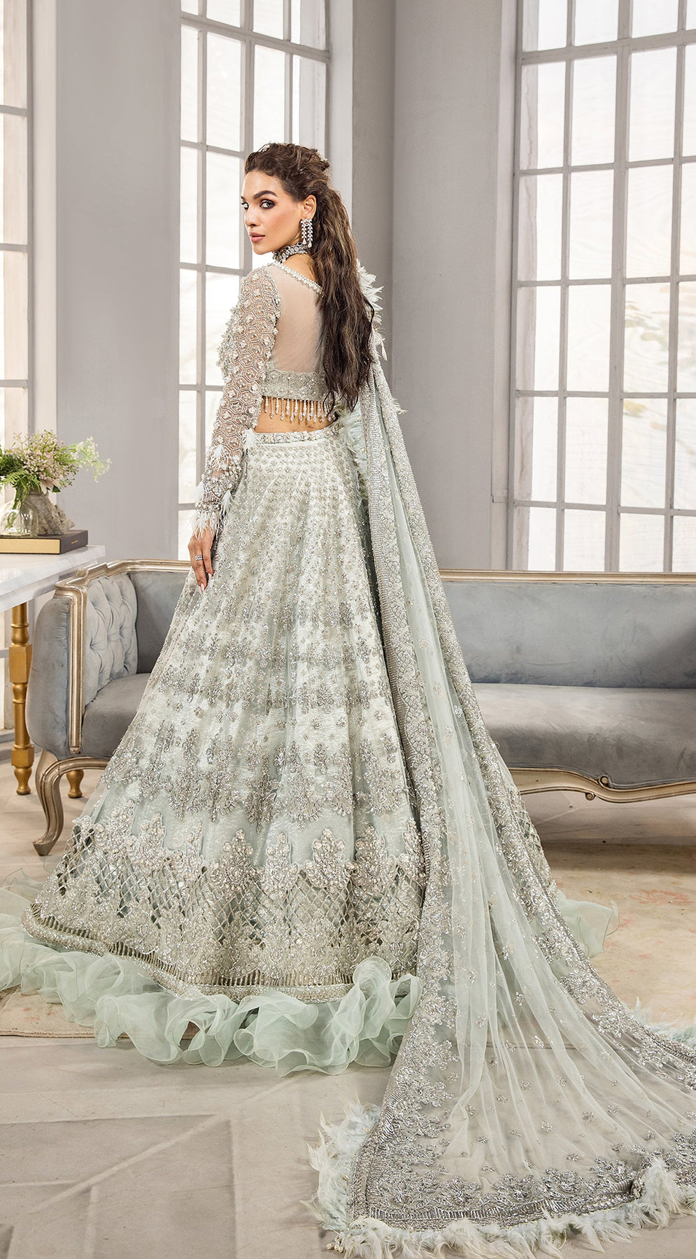 Bridal Silver Lehenga Choli for Pakistani Bridal Wear – Nameera by Farooq