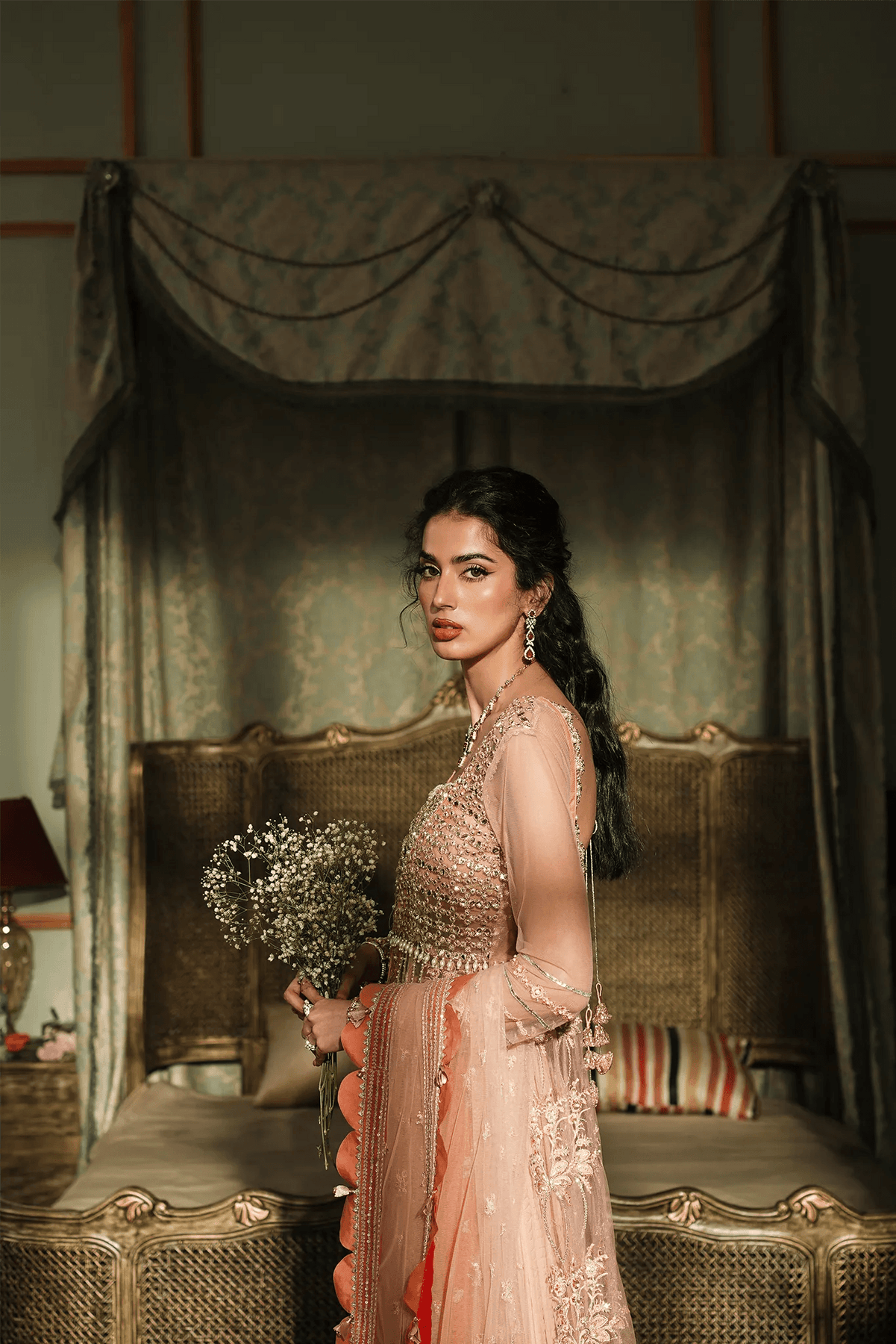 Bridal Wedding Dress in Open Gown and Lehenga Style – Nameera by Farooq