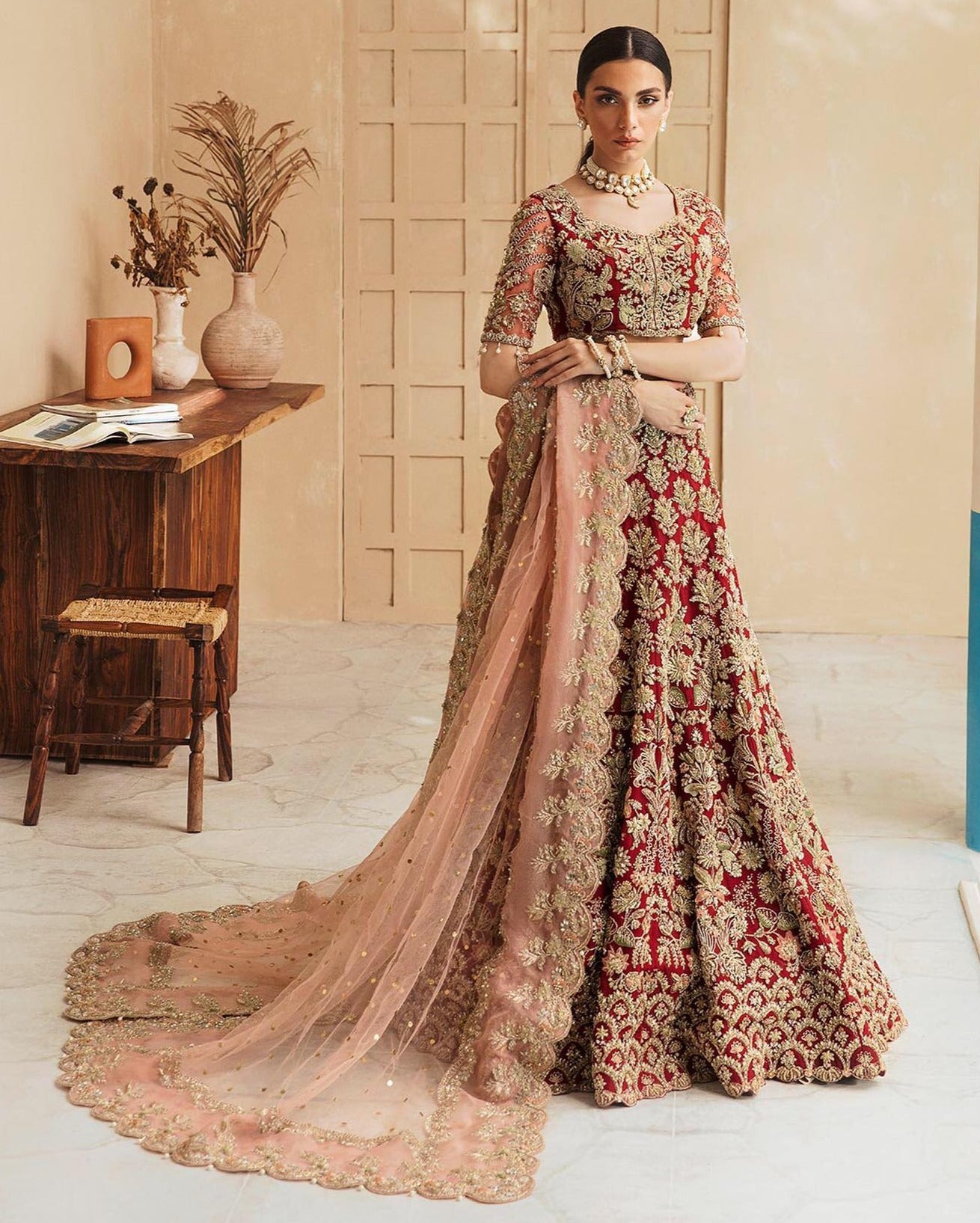 Buy Bridal Wedding Dress in Red Lehenga Choli Dupatta Style – Nameera ...