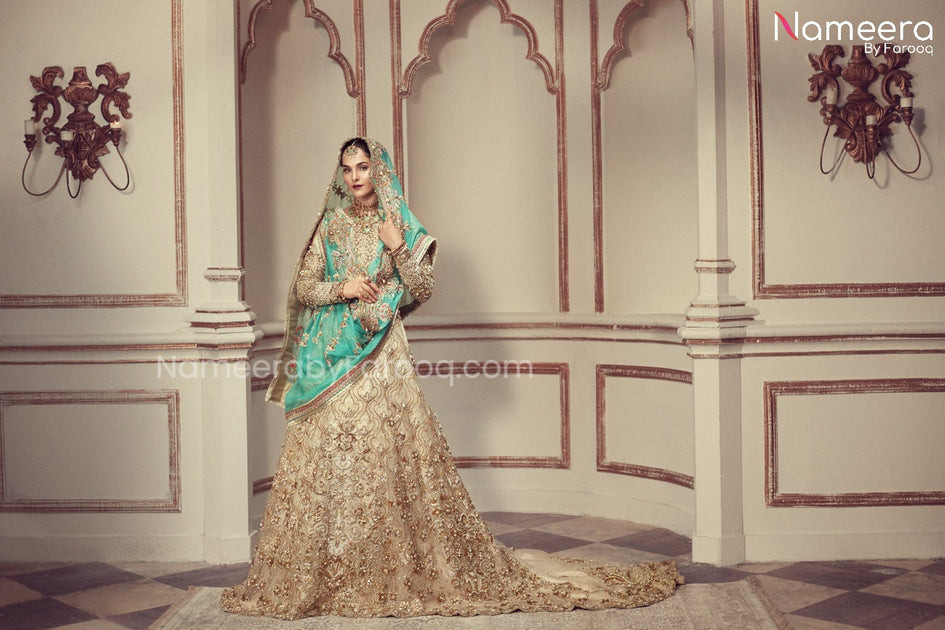 Latest Pakistani Bridal walima maxi in off white color – Nameera by Farooq