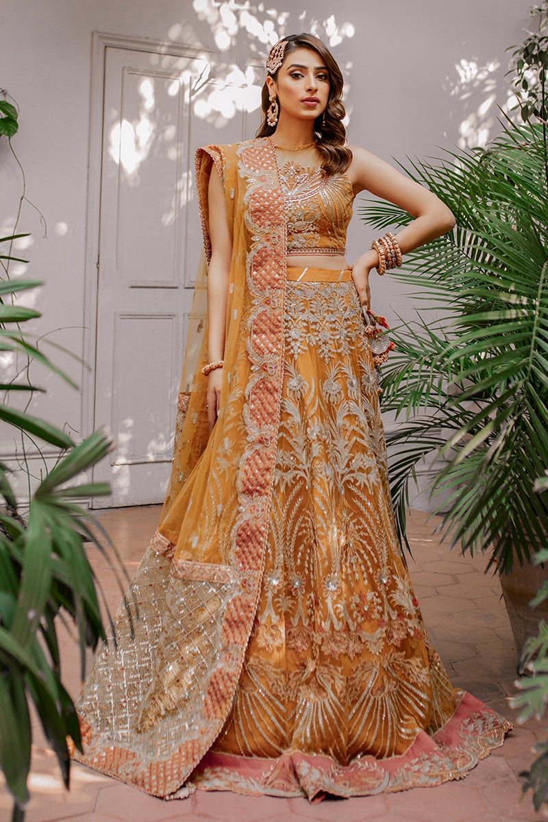 Classic Orange Lehenga Choli Dress Pakistani for Mehndi – Nameera by Farooq