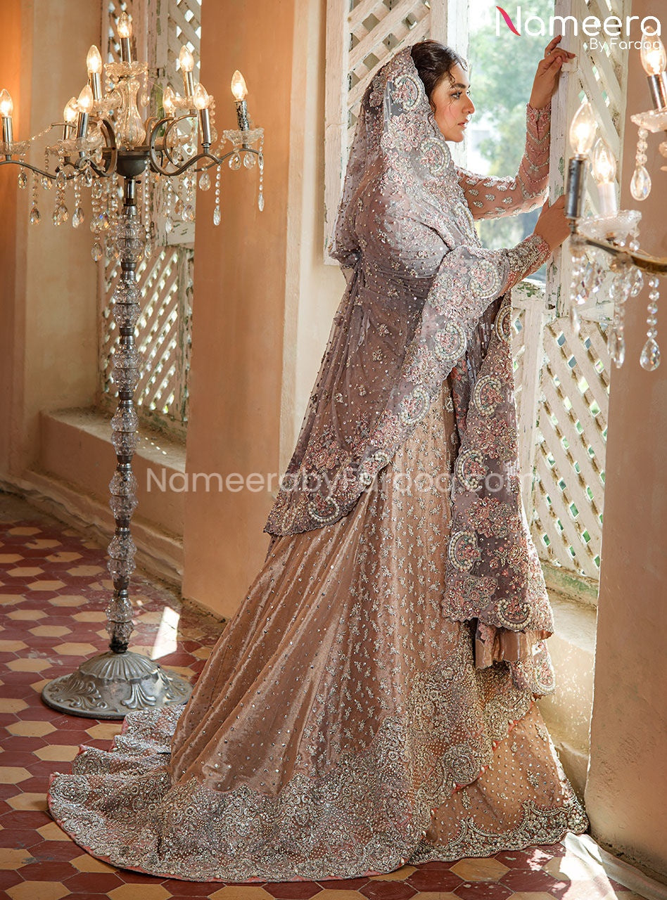Pakistani Bridal Gown with Sharara Dress in Brocade Fabric – Nameera by ...