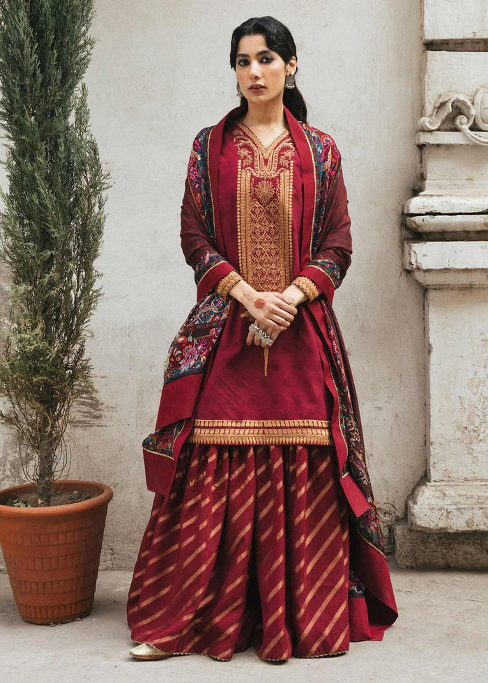 Embellished Deep Red Heavy Shirt Sharara Pakistani Eid Dresses ...
