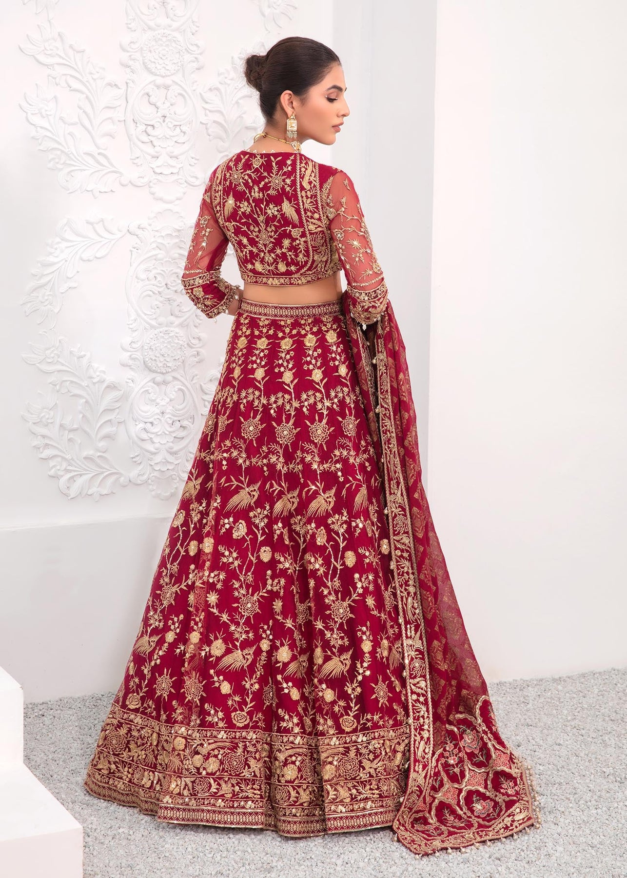 Deep Red Lehenga Choli Dupatta Indian Bridal Dress – Nameera by Farooq