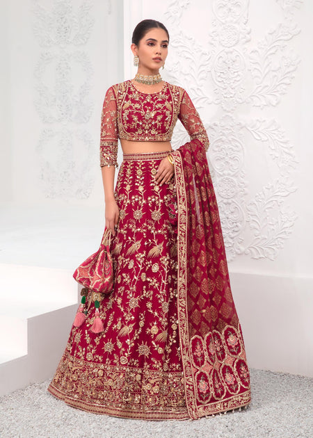 Deep Red Lehenga Choli Dupatta Indian Bridal Dress – Nameera by Farooq