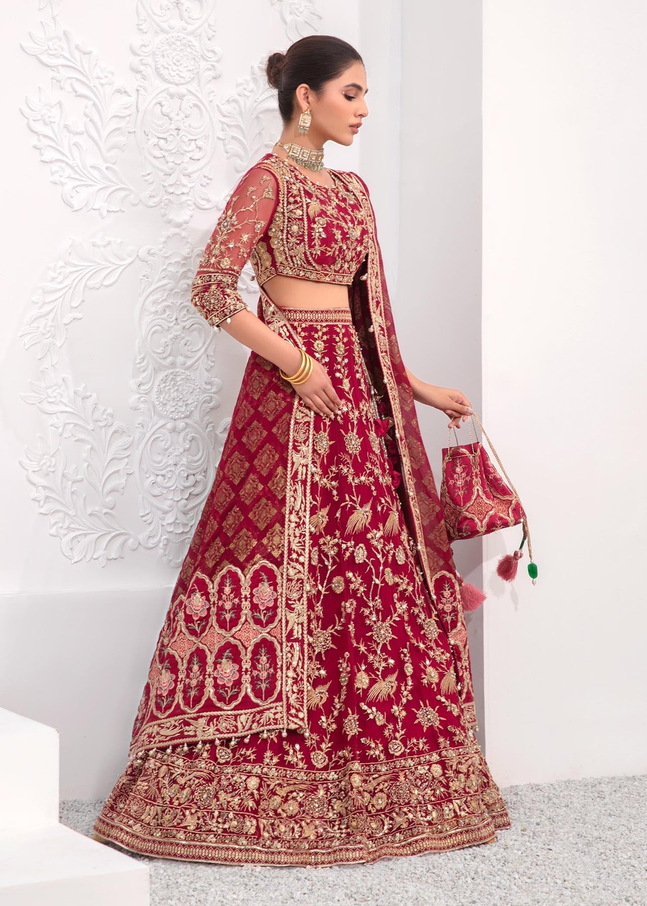 Deep Red Lehenga Choli Dupatta Indian Bridal Dress – Nameera by Farooq