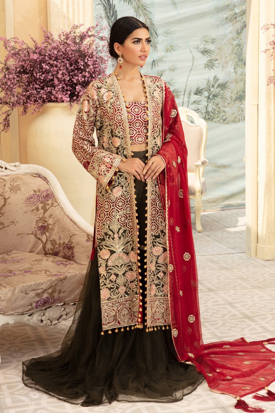 Buy Designer Embroidered Gown with Gharara Online – Nameera by Farooq