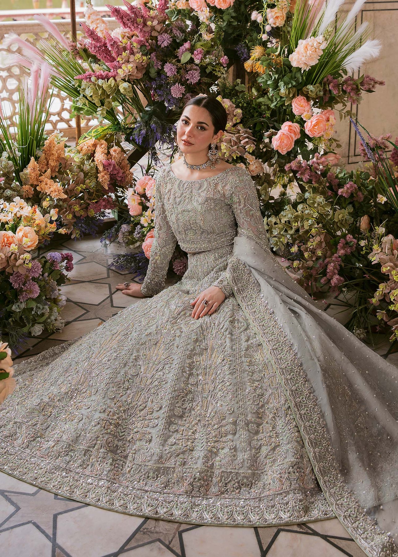 Designer Grey Lehenga Choli Pakistani Wedding Dresses – Nameera by Farooq