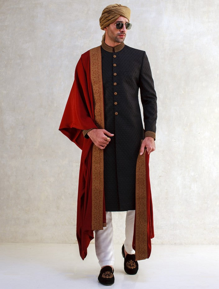 Embellished Designer Groom Black Sherwani for Wedding Wear – Nameera by ...