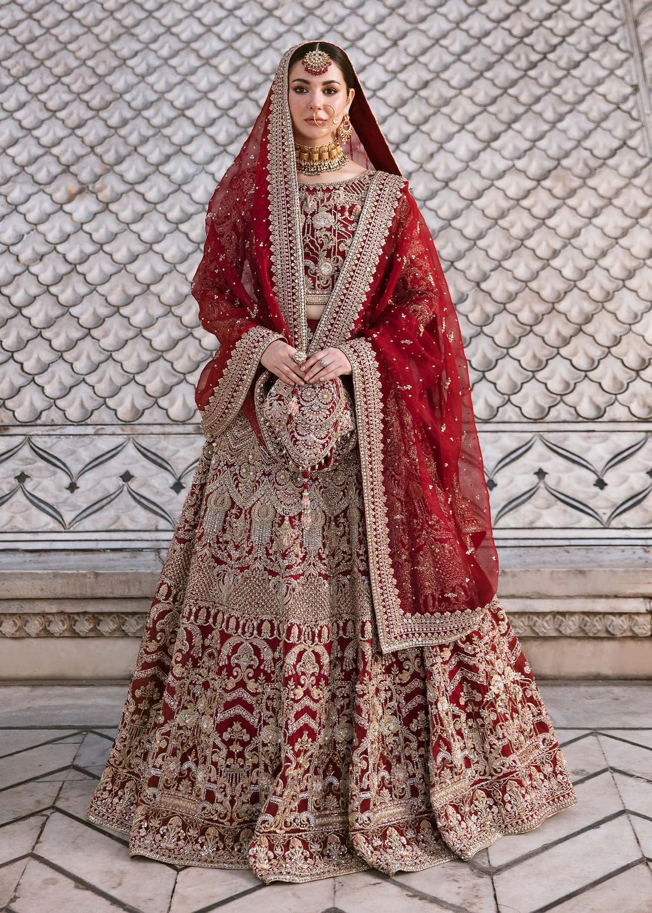 Embellished Red Lehenga Choli Pakistani Wedding Dresses – Nameera by Farooq