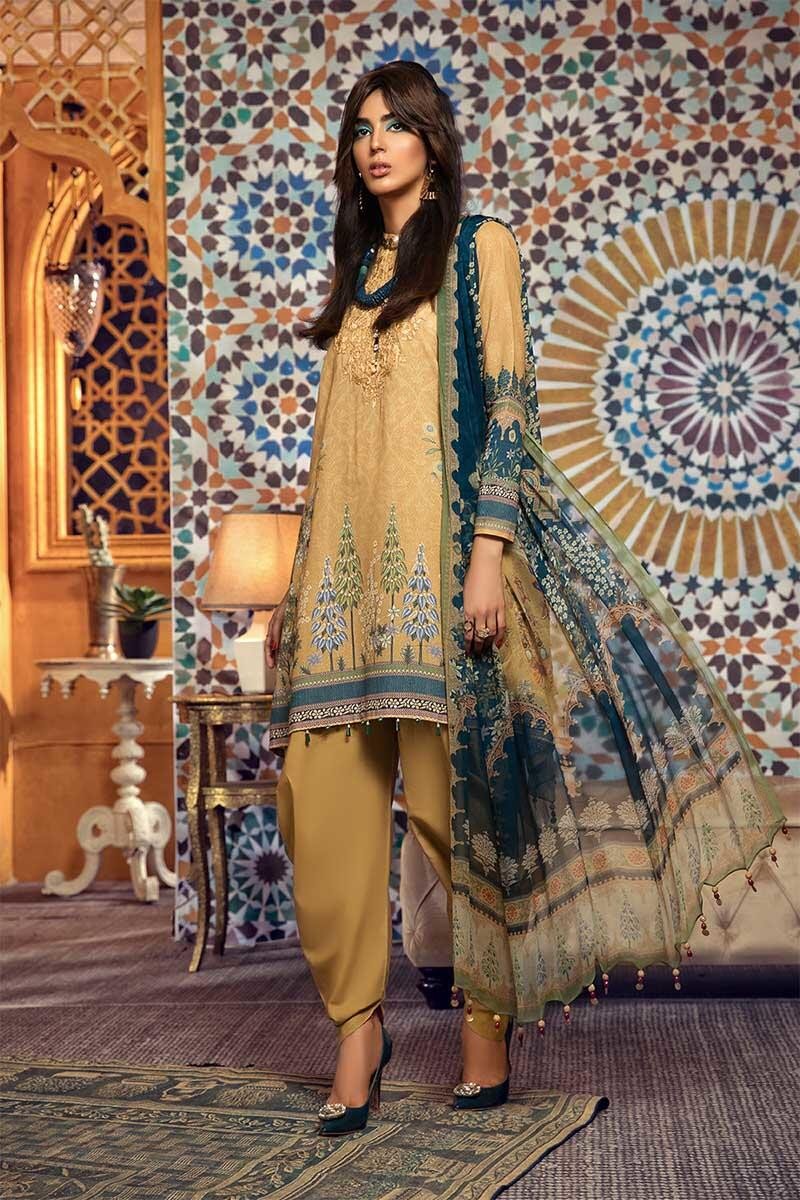 Designer karandi dress digitally printed in mustard color – Nameera by ...