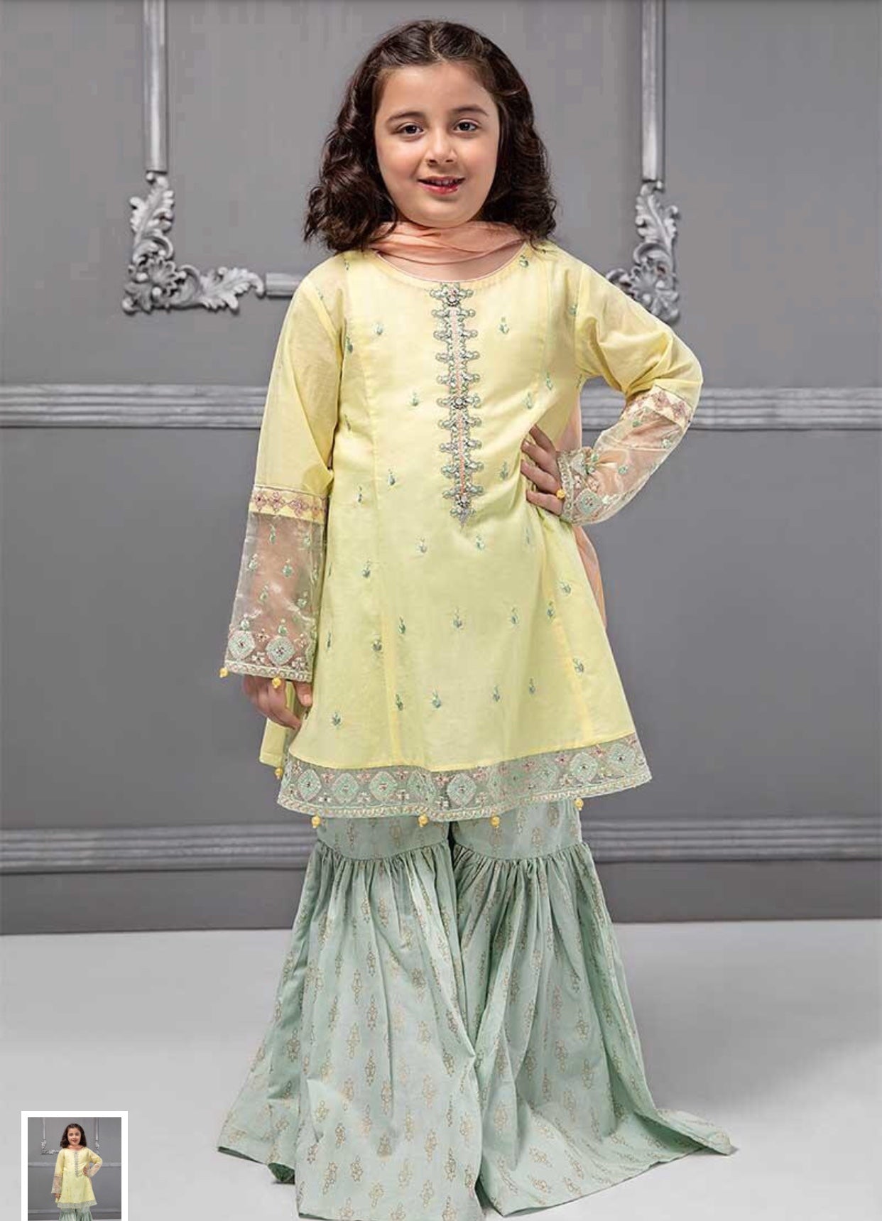 Kids Gharara Kameez|Tilla,And,Threads Embroidery – Nameera by Farooq