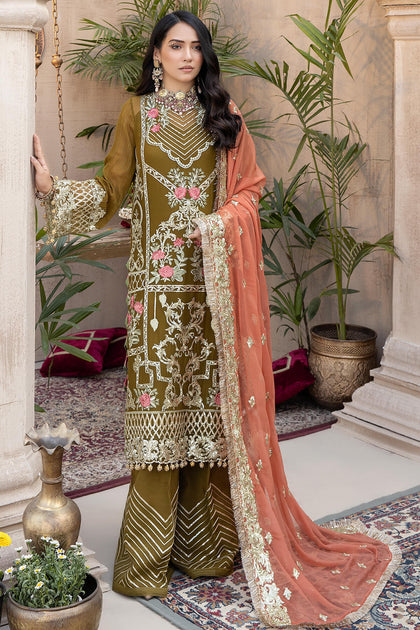Elegant Embroidered Chiffon Dress Pakistani for Eid – Nameera by Farooq
