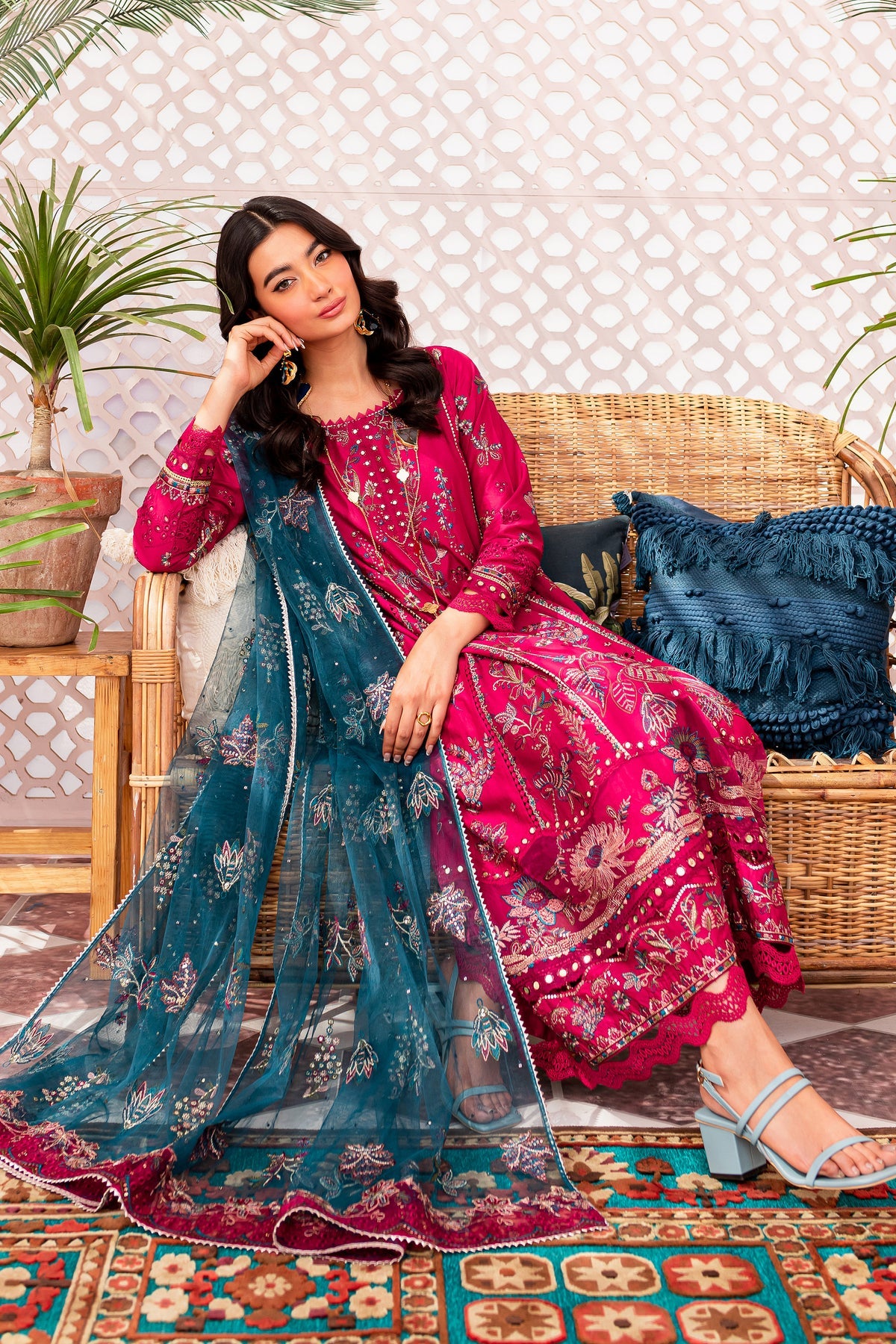 Embroidered Pakistani Eid Dress in Kameez Trouser Style – Nameera by Farooq