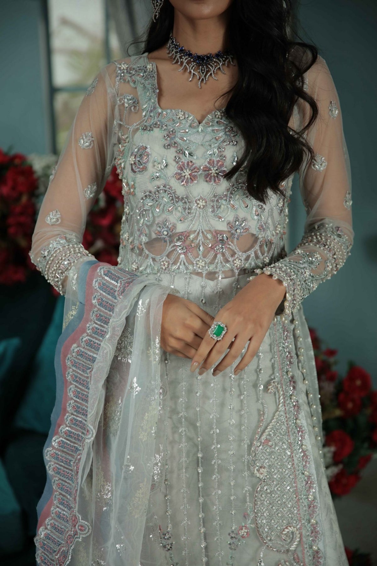 Buy Elegant Grey Dress Pakistani in Sharara Kameez Style – Nameera by ...