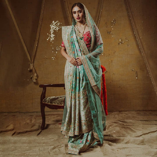 Latest Elegant Indian Ferozi Saree Dress for Bride Online – Nameera by ...
