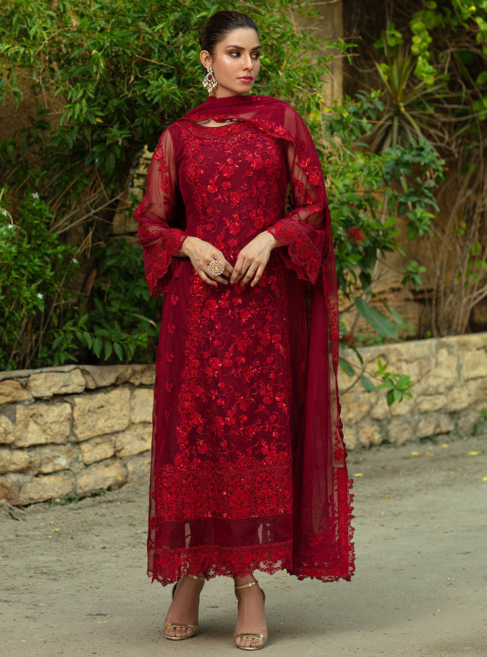 Long Dress Pakistani In Maroon Shade Designer Online 2021 – Nameera by ...