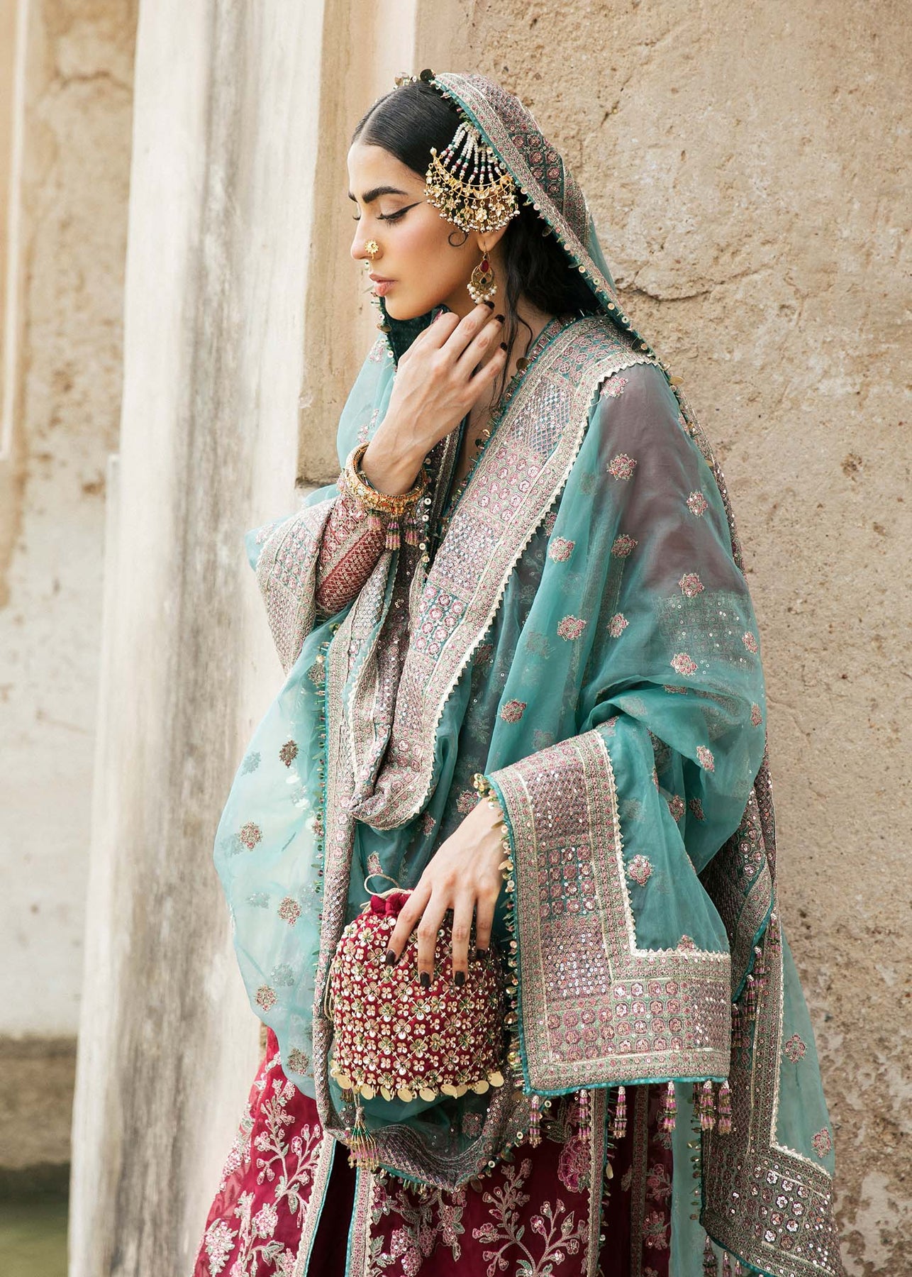 Maroon Pakistani Wedding Dress in Kameez Trouser Style – Nameera by Farooq