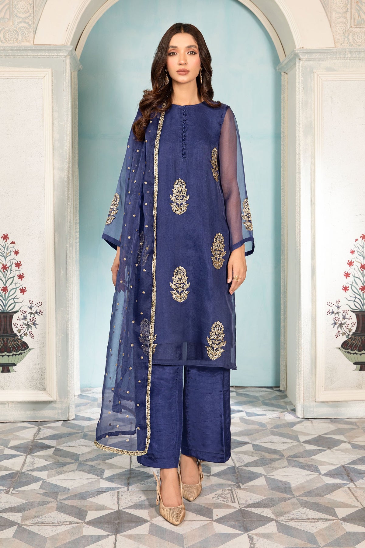 Buy Elegant Pakistani Blue Dress in Kameez Trouser Style – Nameera by ...