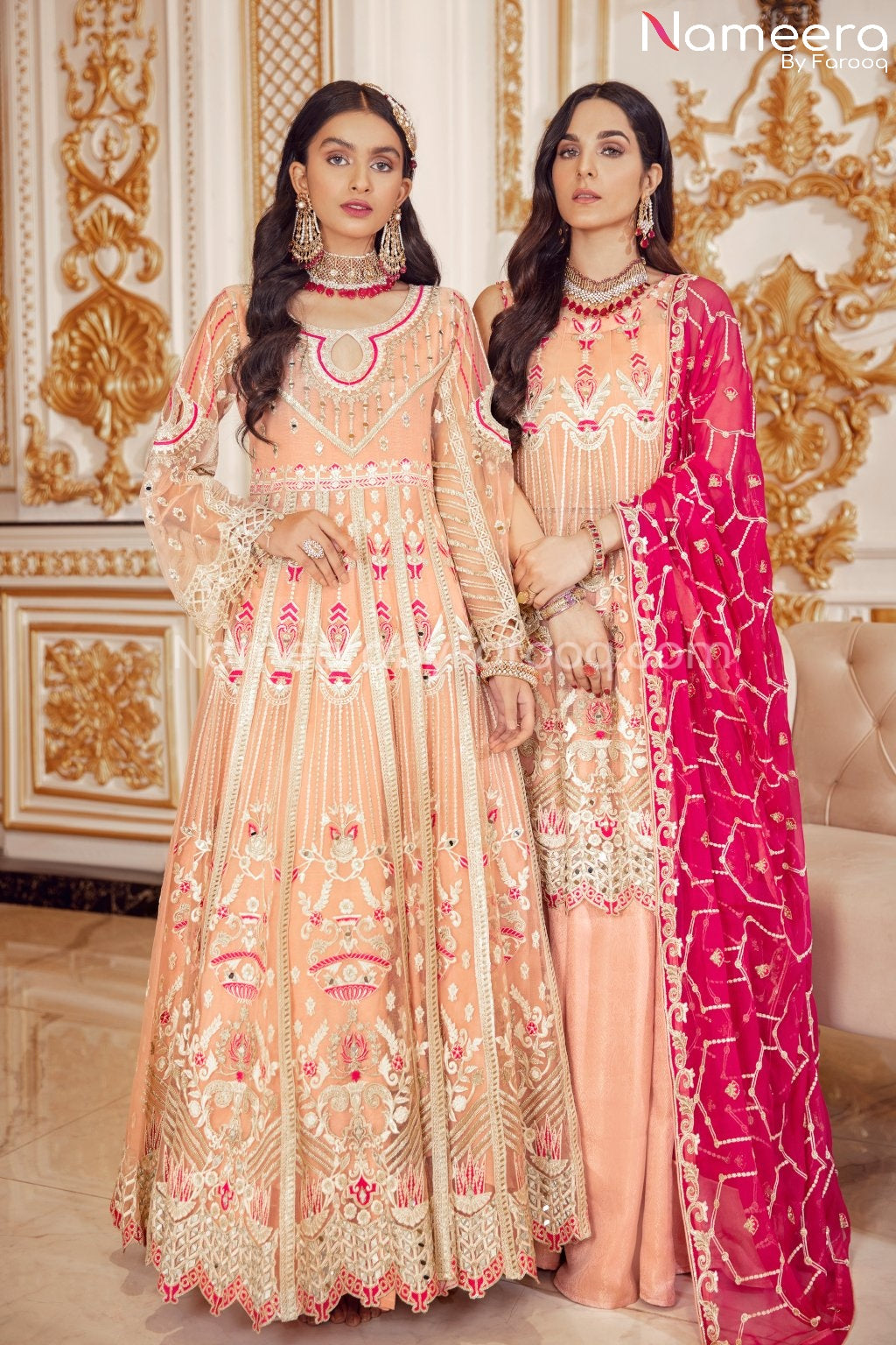 Elegant Pakistani Long Frock for Wedding Party Online – Nameera by Farooq