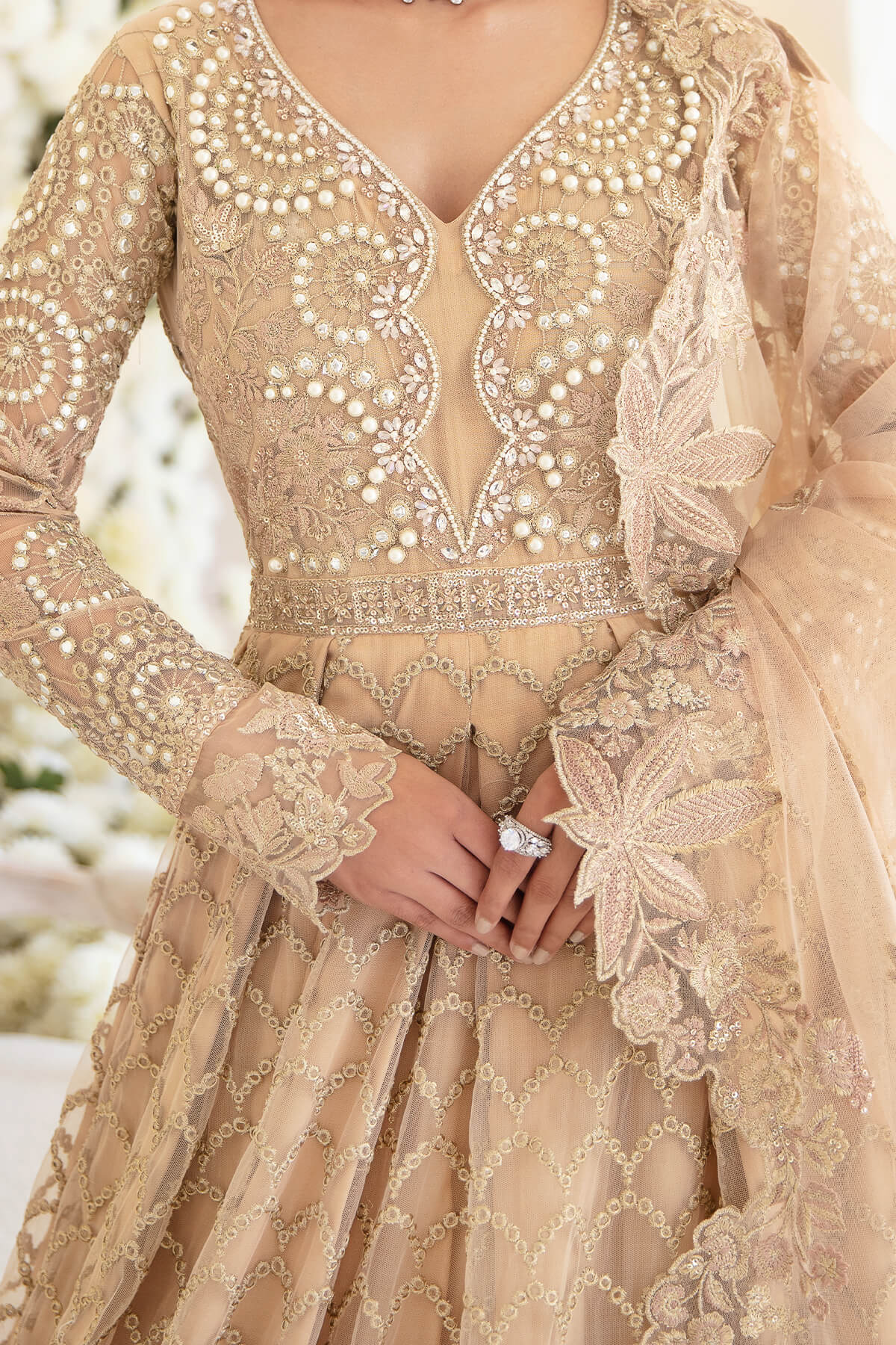 Pakistani Party Dress in Embroidered Pishwas Frock with Trousers and N ...