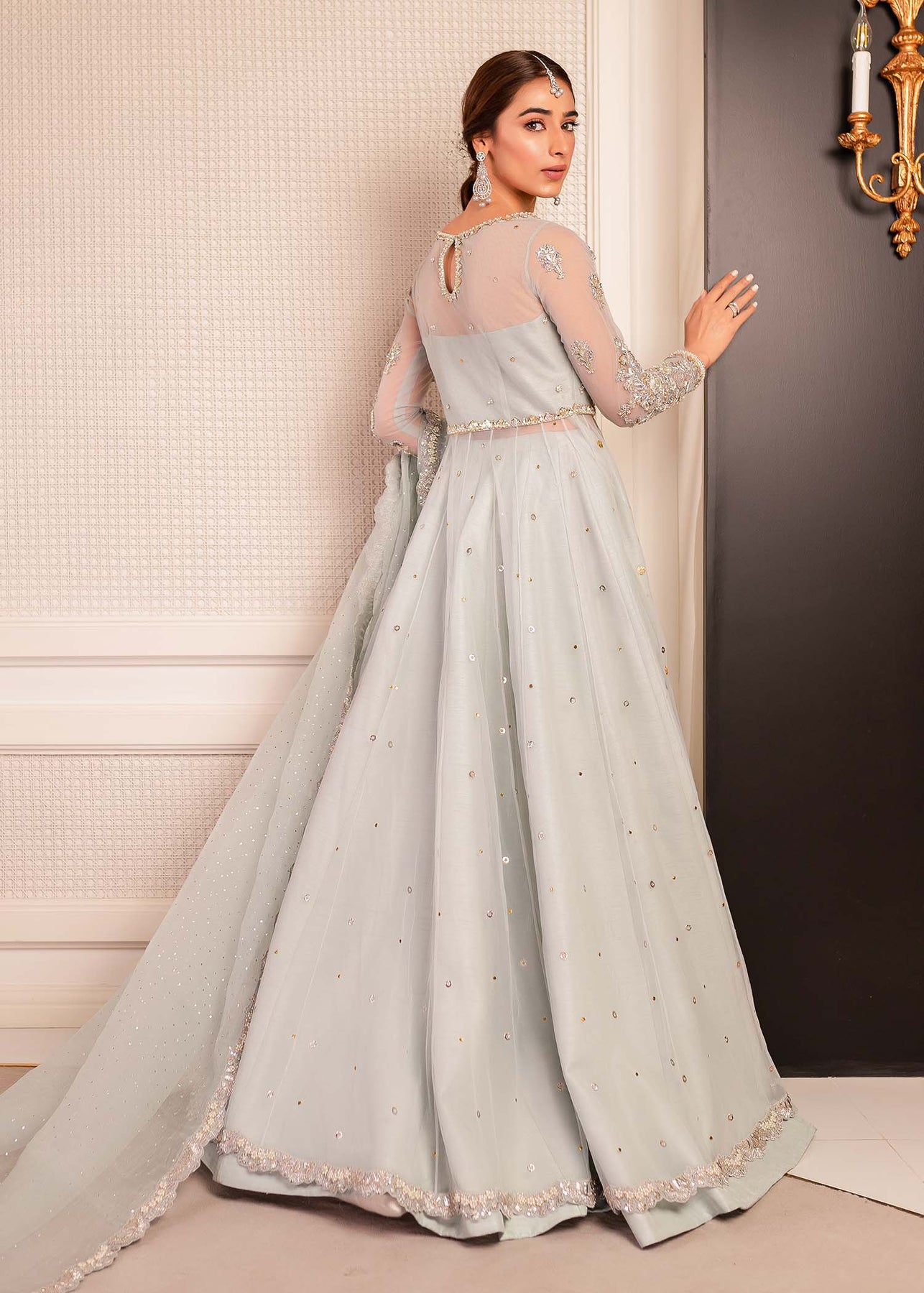 Pishwas Frock with Wedding Lehenga and Dupatta Dress – Nameera by Farooq