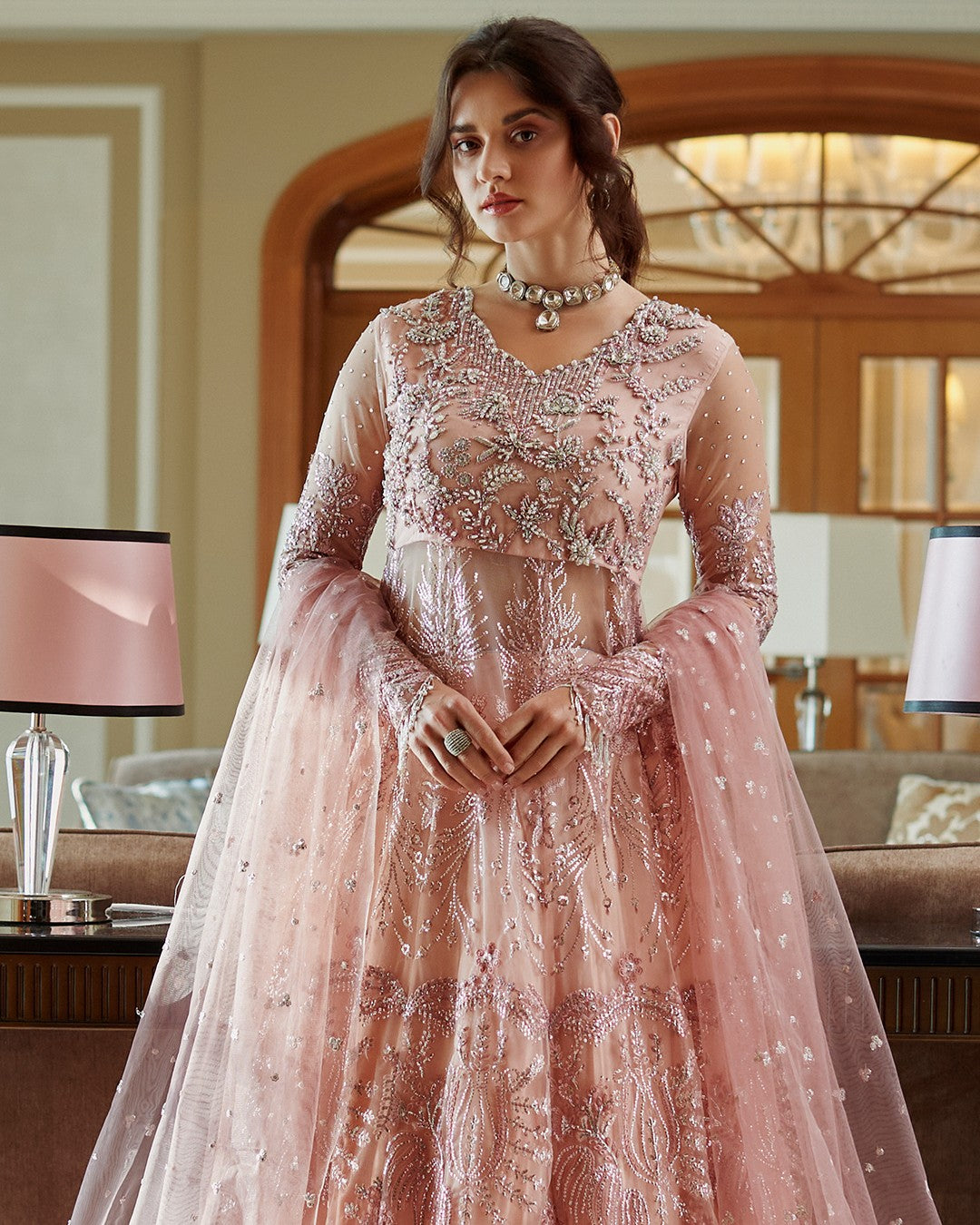 Royal Pakistani Bridal Frock and Sharara Dress in Pink – Nameera by Farooq
