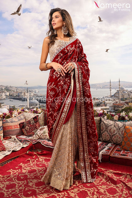 Embellished Bridal Red Saree Dress Pakistani Online 2021 – Nameera by ...