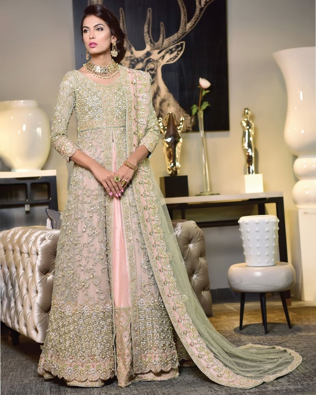 Buy Embellished Front Open Gown Pakistani Bridal Dress Online – Nameera ...
