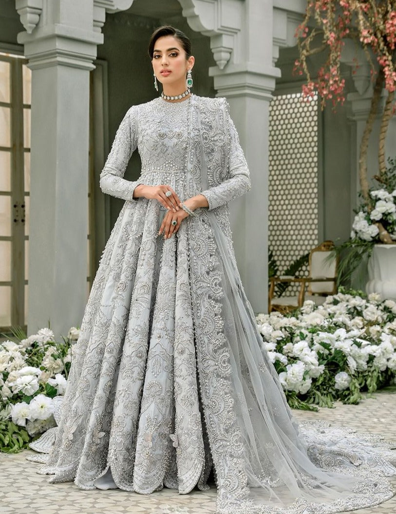 Embellished Grey Gown Lehenga Pakistani Wedding Dresses – Nameera by Farooq