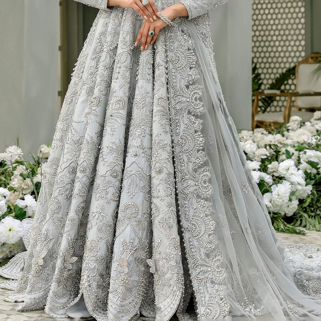 Embellished Grey Gown Lehenga Pakistani Wedding Dresses – Nameera by Farooq
