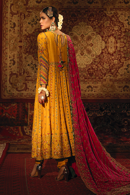 Designer Embellished Indian Bridal Wear Yellow Kalidar Frock – Nameera ...