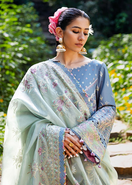 Embellished Pakistani Aqua Color Heavy Kameez Salwar – Nameera by Farooq